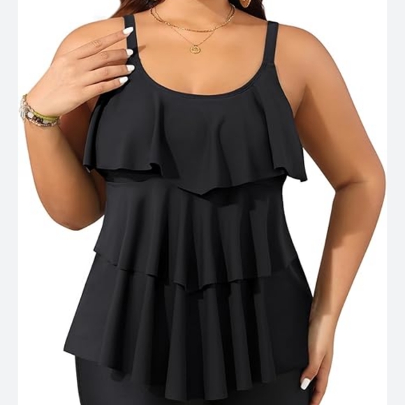 Yonique | Swim | Womens Size 2w Plus Size Tankini Swim Top Black ...